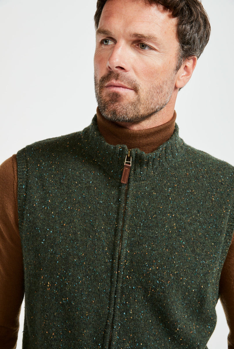 Rossport Mens Aran Nepped Gilet Green