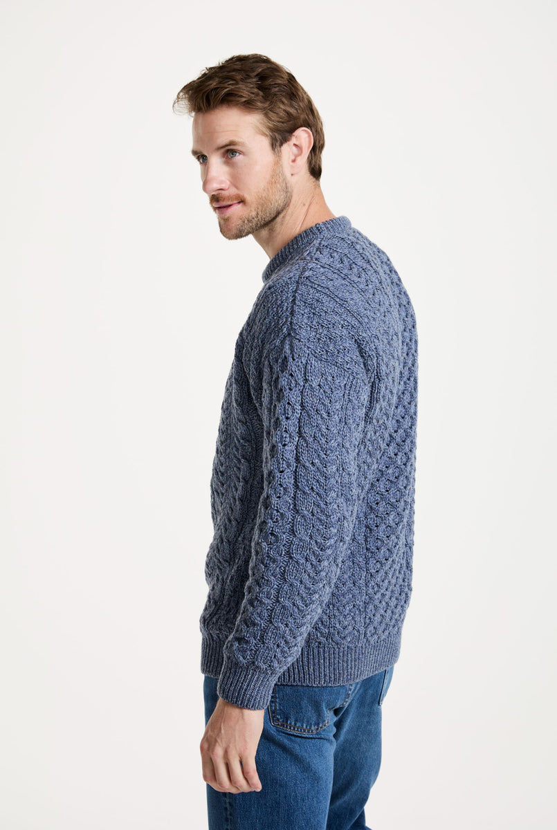 Mens Aran Wool Sweater | Blue Grey | Aran Woollen Mills
