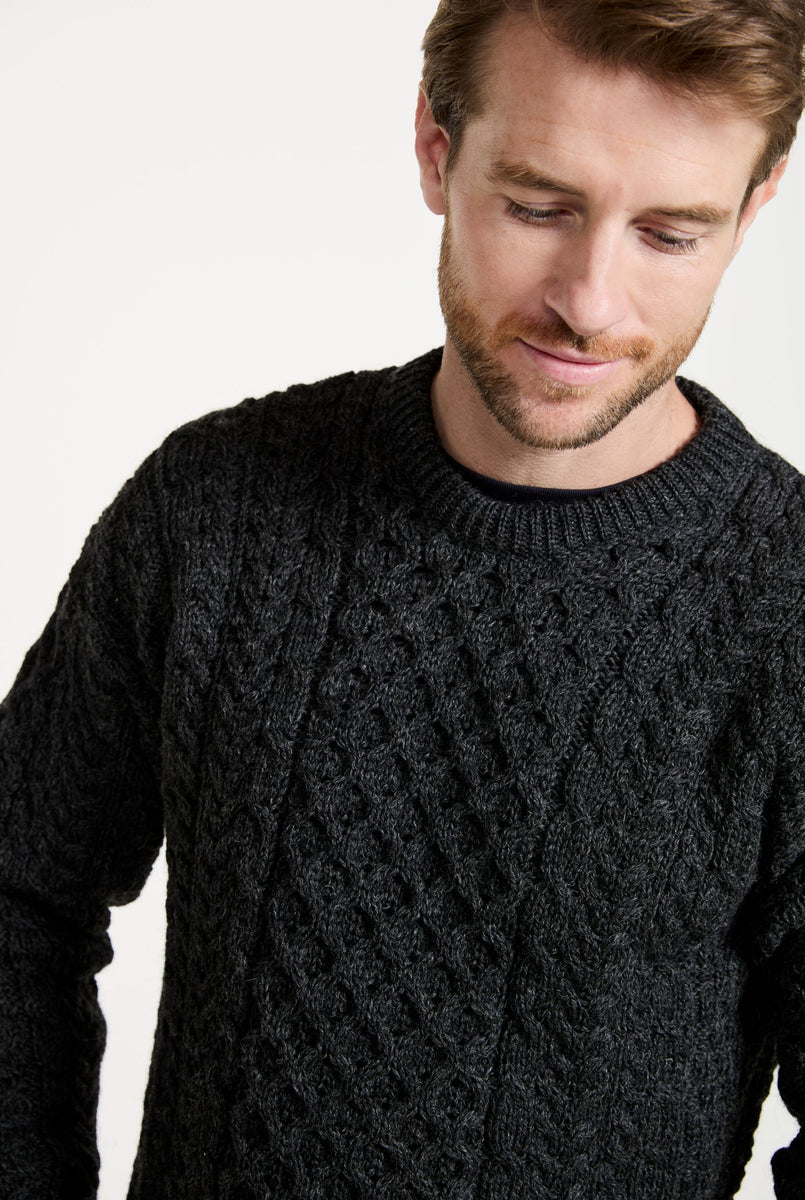 Mens Aran Wool Sweater | Charcoal | Aran Woollen Mills