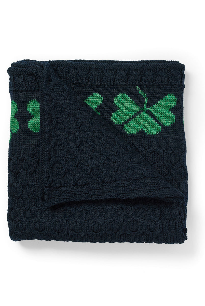 Merino Wool Shamrock Blanket | Navy | Aran Woollen Mills