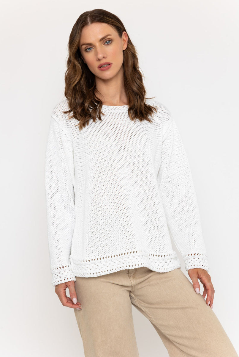 Lily Cotton Ladies Sweater - White