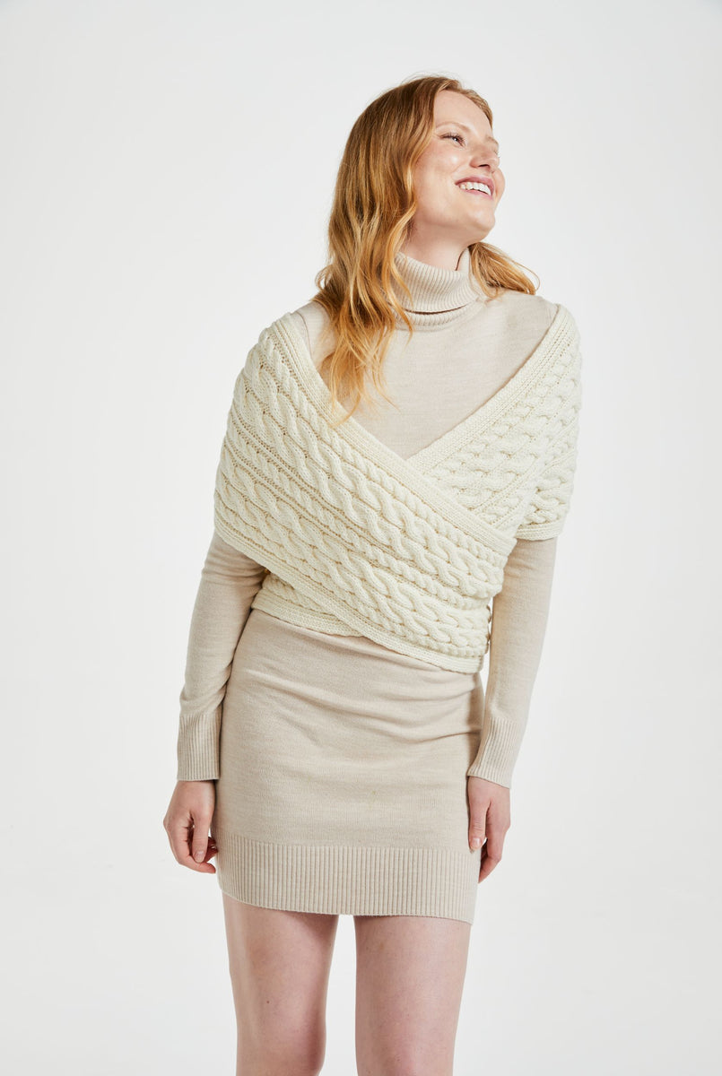 Corrib Crossover Aran Wrap - Cream | Aran Woollen Mills