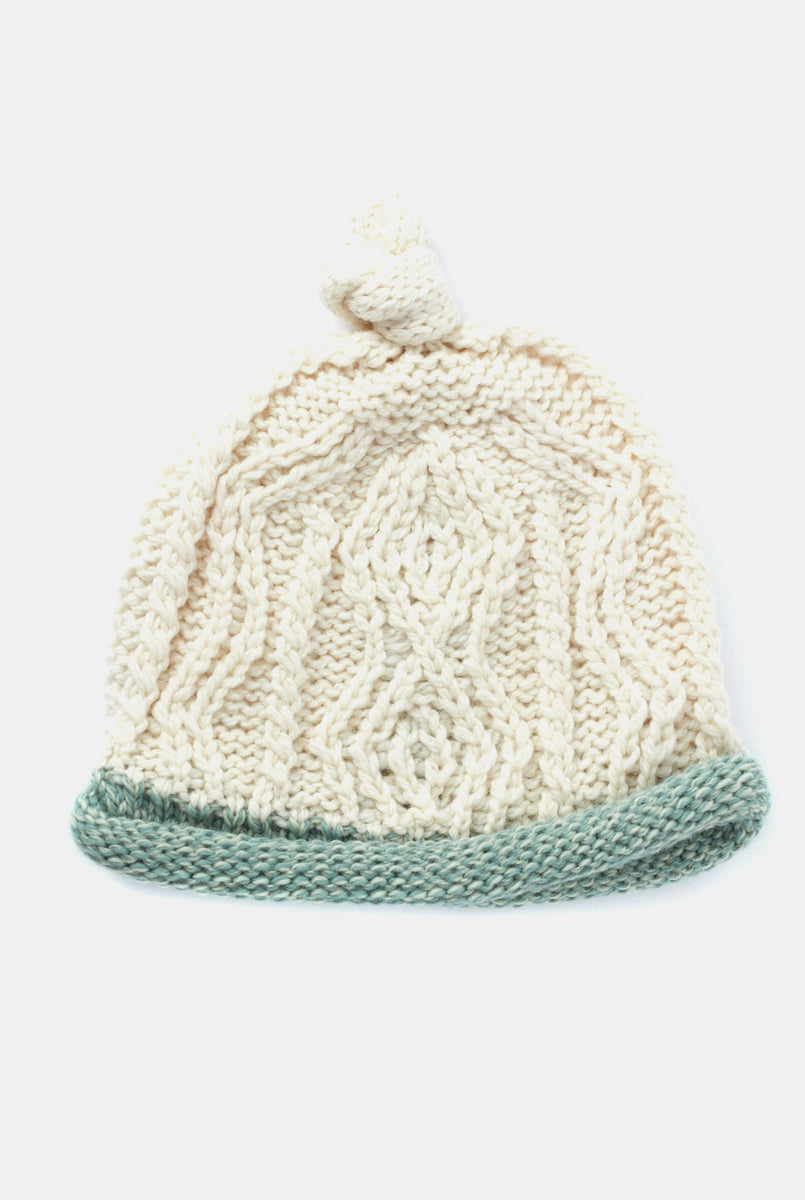 Beag Baby Aran Wool Hat | Cream/Seafoam | Aran Woollen Mills