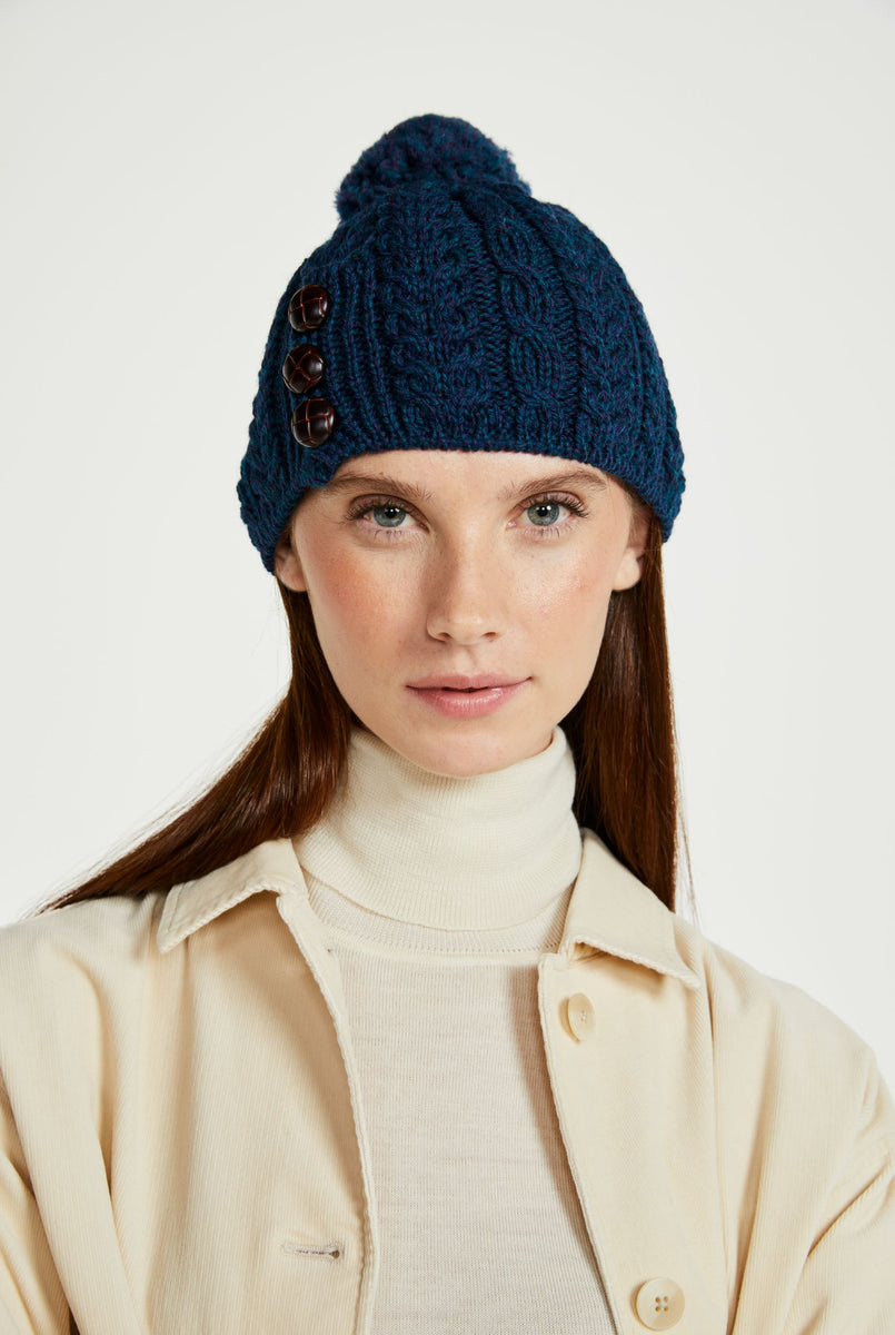 Cong Aran Wool Hat with Pom Pom | Blue | Aran Woollen Mills