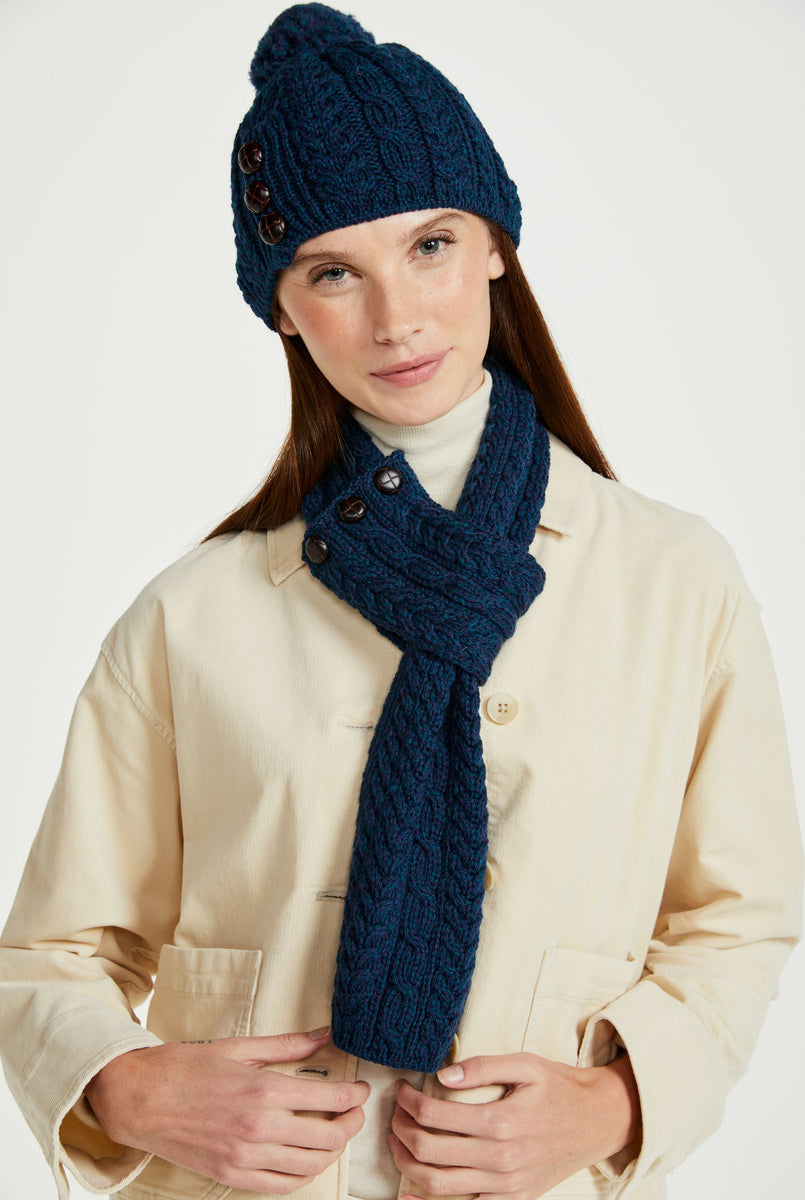 Cong Aran Wool Hat with Pom Pom | Blue | Aran Woollen Mills