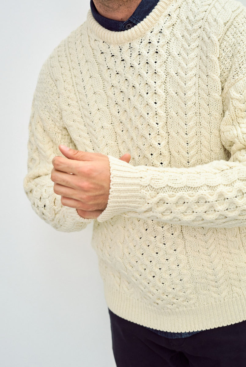 Inisheer Cream Traditional Aran Mens Sweater | Aran Woollen Mills