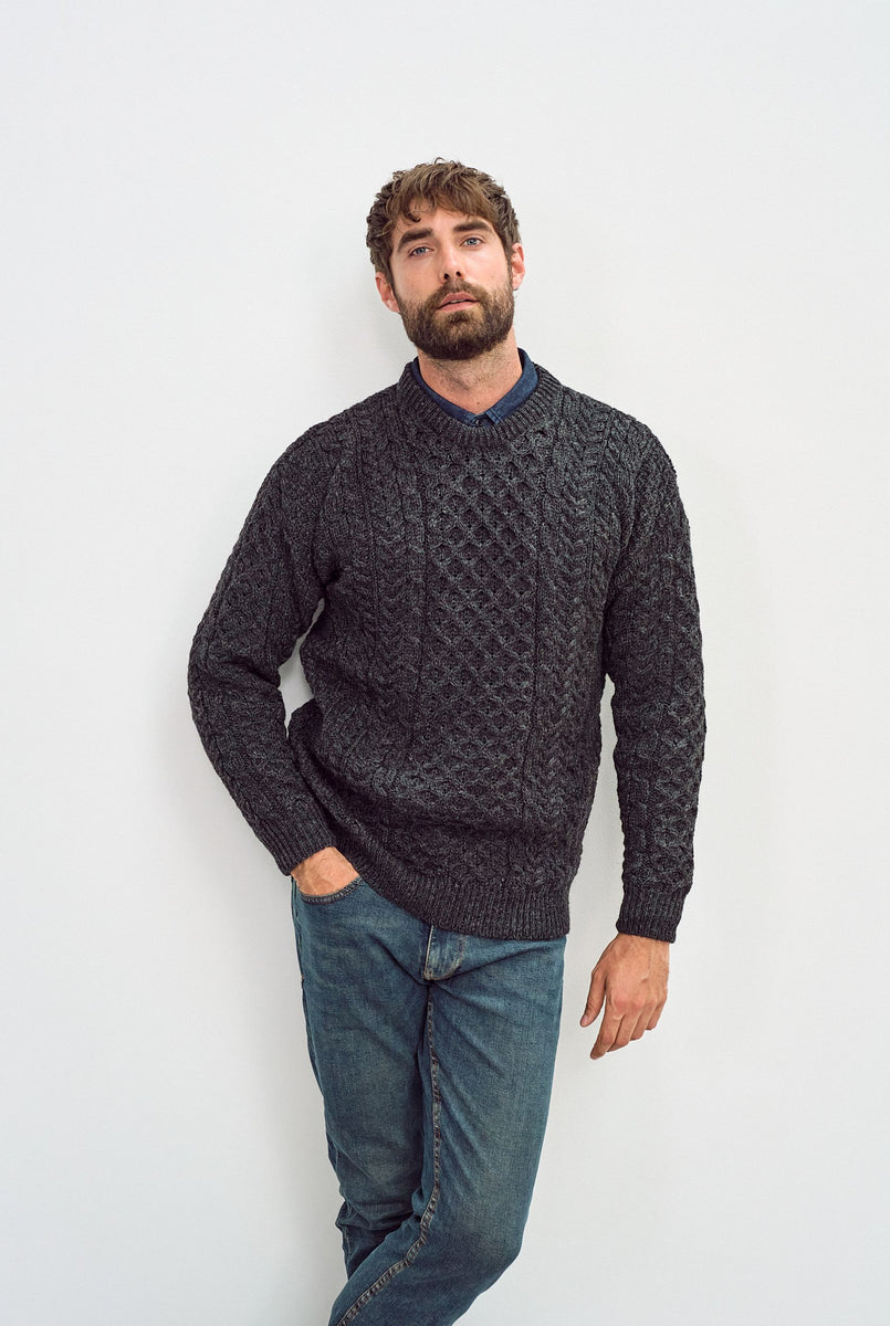 Inishbofin Mens Traditional Aran Sweater - Charcoal | Aran Woollen Mills