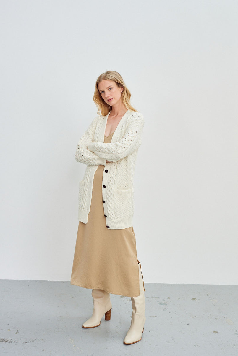 Delphi Aran Cream Boyfriend Cardigan | Aran Woollen Mills