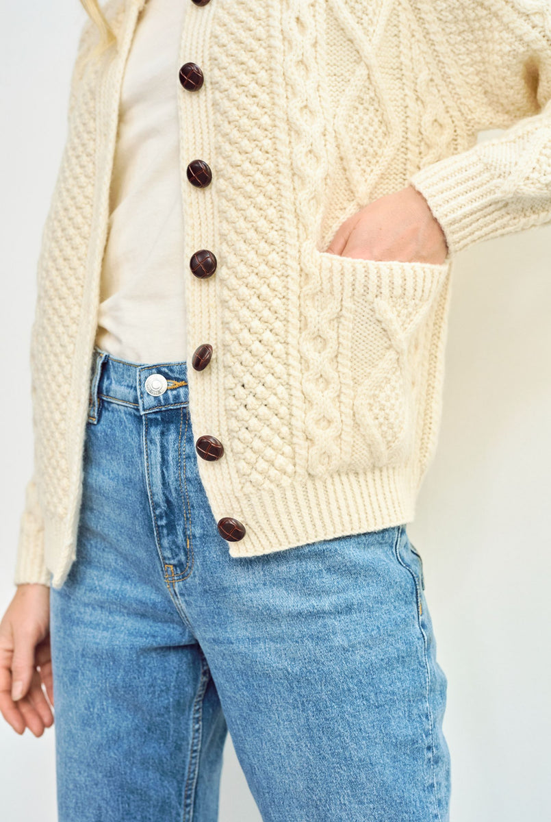 Breaffy Ladies Aran Cardigan - Cream