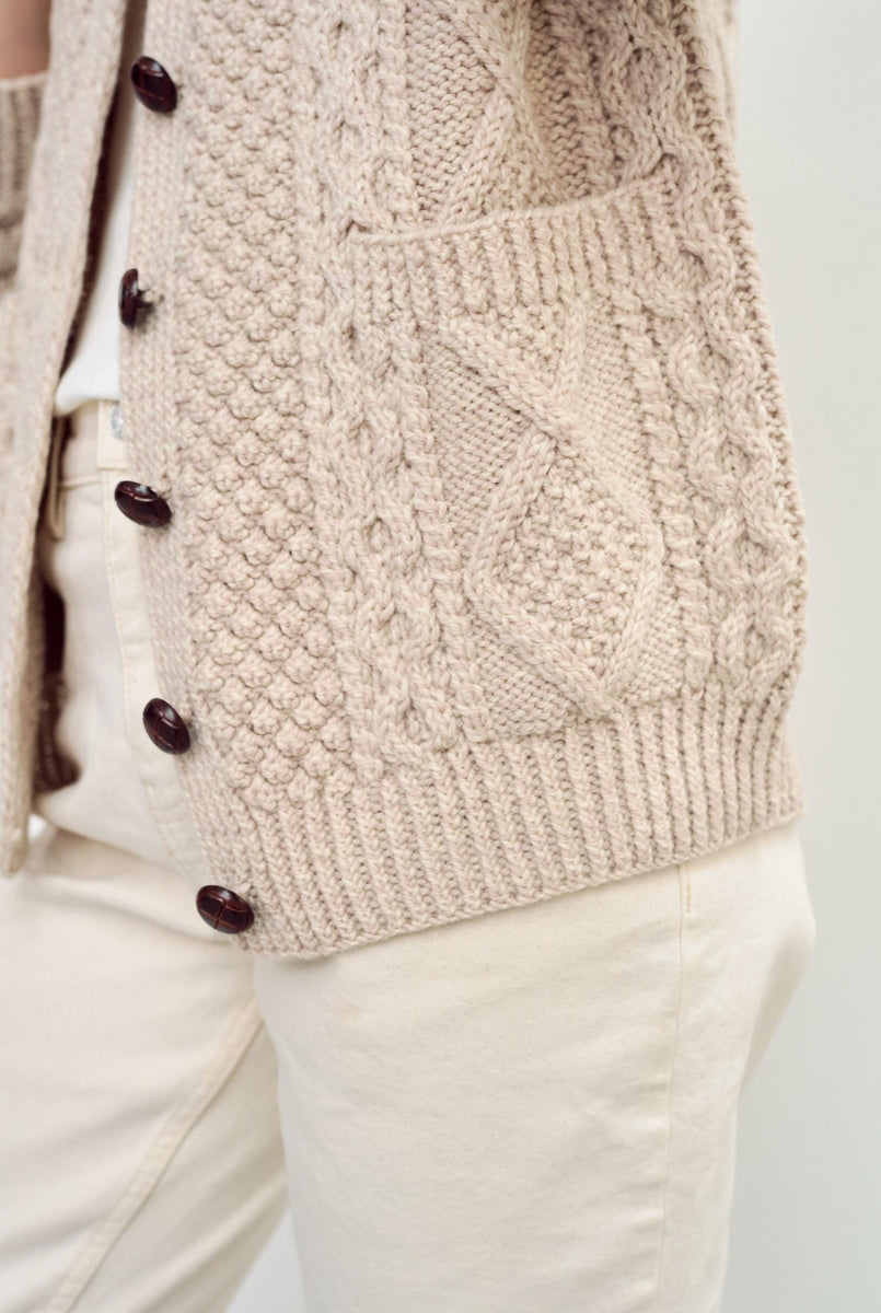 Breaffy Ladies Aran Cardigan - Oat